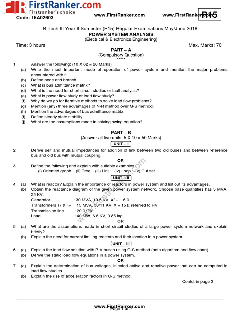 JNTUA - B Tech - 2018 - 3 2 - May - R15 - EEE - 15A02603 POWER SYSTEM ...