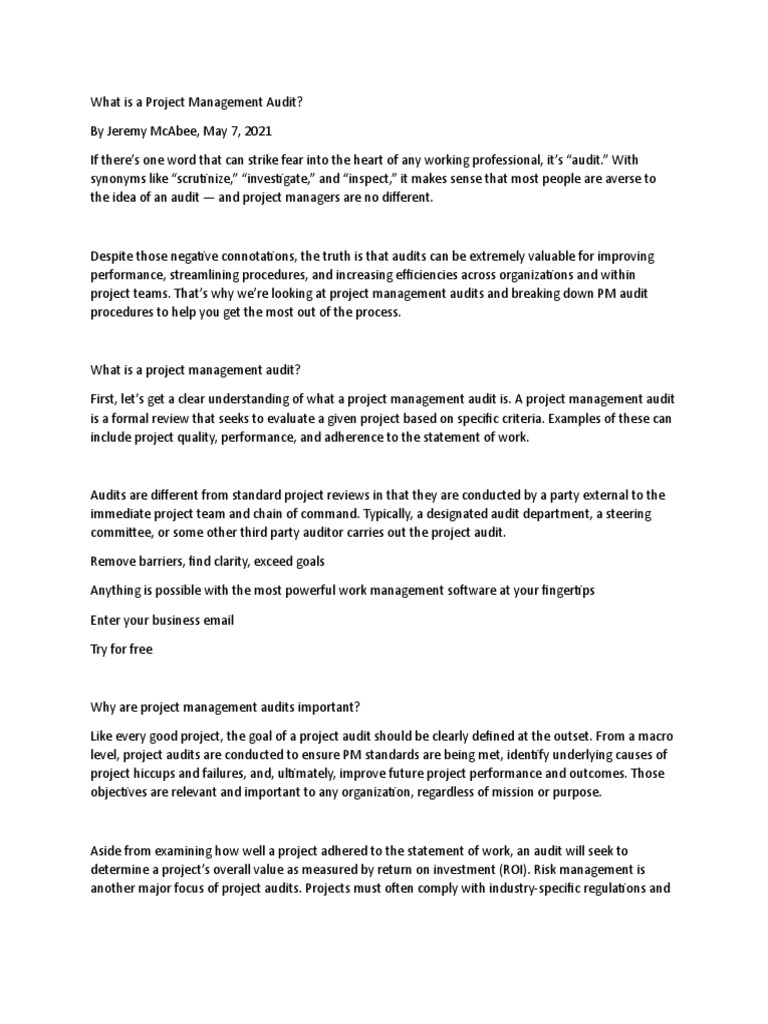 Project Management Audit Guide | PDF | Audit | Project Management