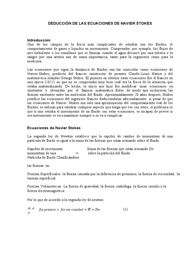 Ecuaciones de Navier Stokes | PDF | Viscosidad | Dinámica de fluidos