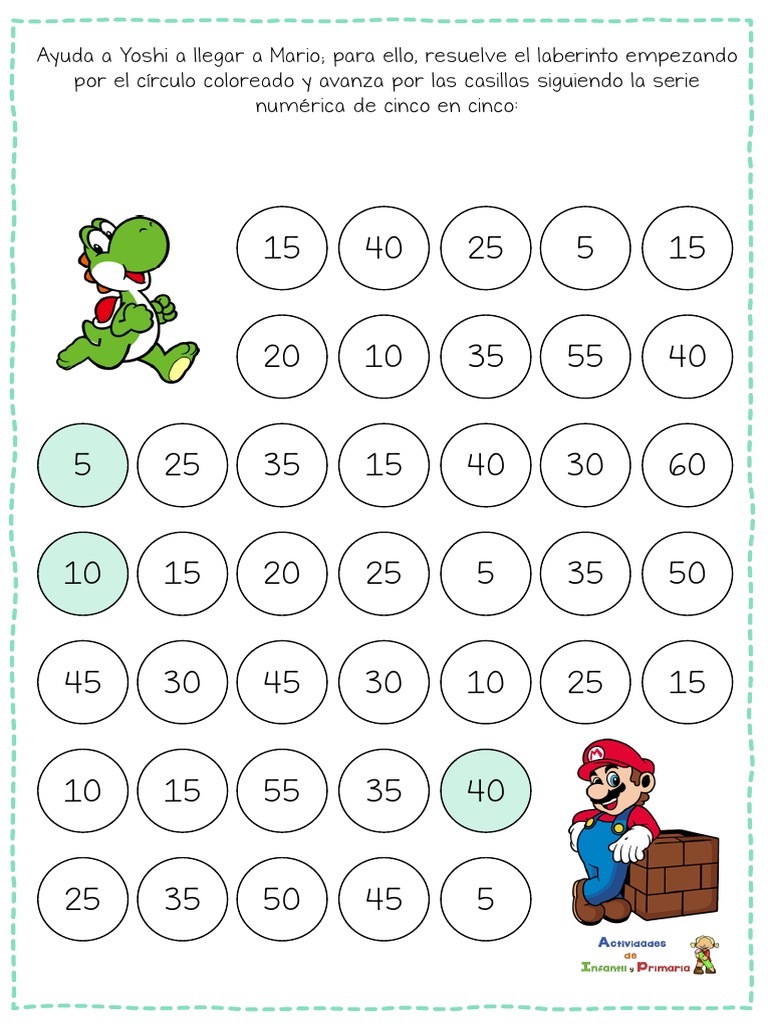 Laberintos Numericos de 5 en 5 Super Mario | PDF | Franquicias de ...