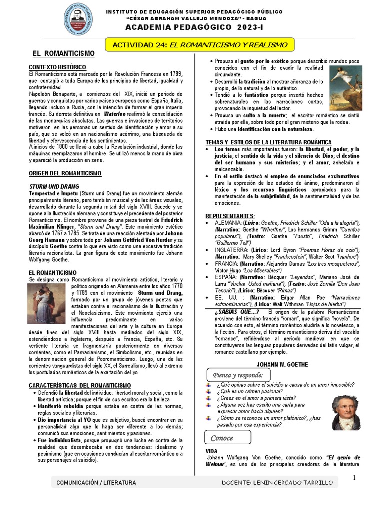 Características y Origen del Romanticismo | PDF | Realismo literario ...