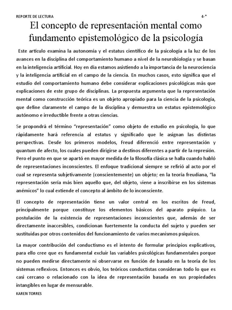 El concepto de representación mental como fundamento epistemológico de la psicología | PDF ...