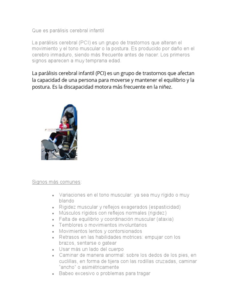 Parálisis Cerebral Infantil: Definición y Tipos | PDF | Parálisis ...