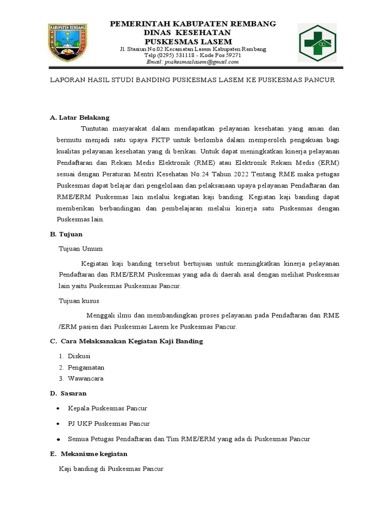 Notulen Dan Laporan Hasil Kaji Banding Rme Puskesmas Lasem | PDF
