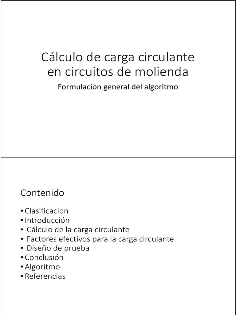 Cálculo de Carga Circulante en Circuitos de Molienda | PDF | Algoritmos | Agua
