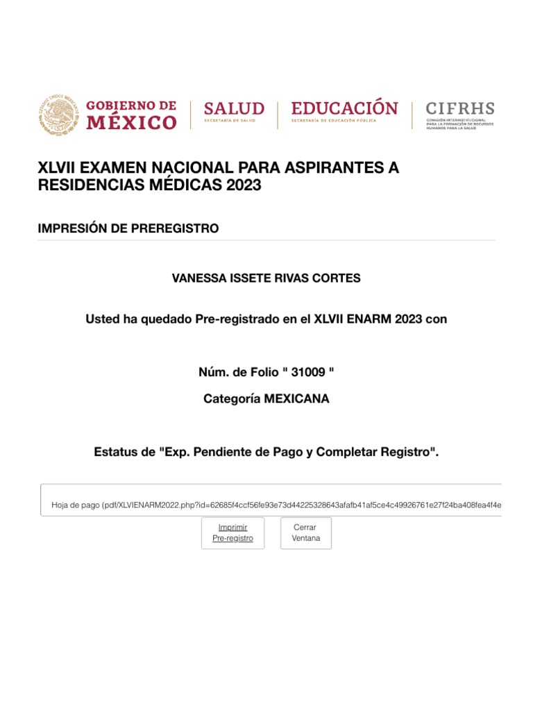 Pre-registro XLVII ENARM 2023 | PDF