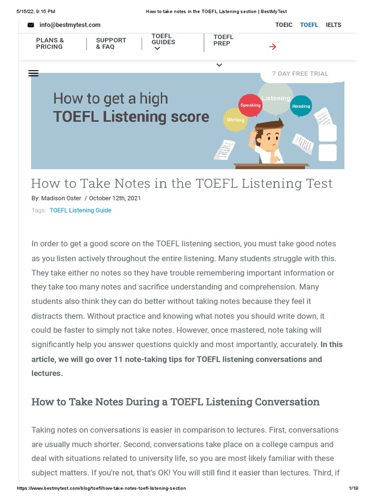 How To Take Notes in The TOEFL Listening Section - BestMyTest | PDF ...