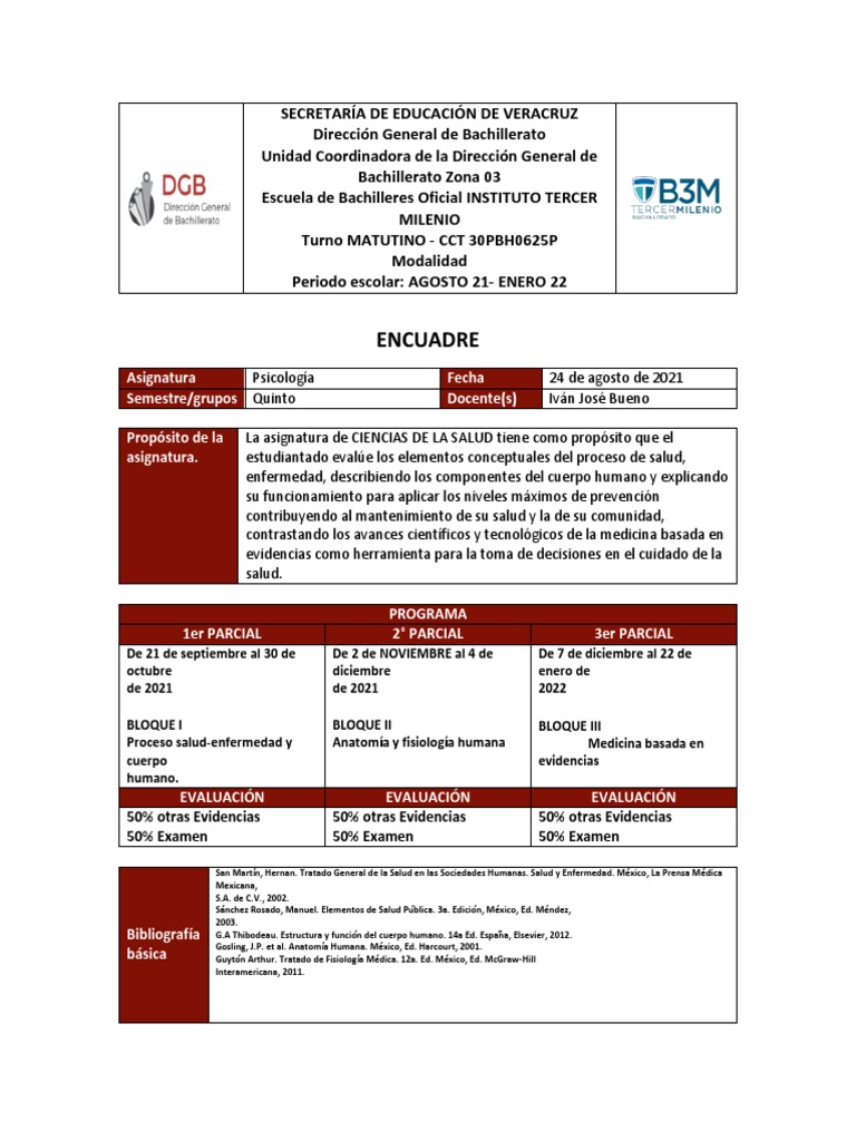 1 ENCUADRE DGB - Ver 2021 Ciencias de La Salud | PDF | Medicina | Aplicación movil