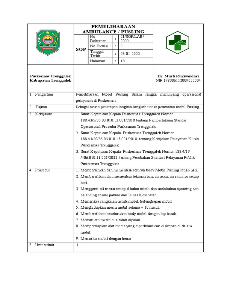 Sop Pemeliharaan Pusling | PDF