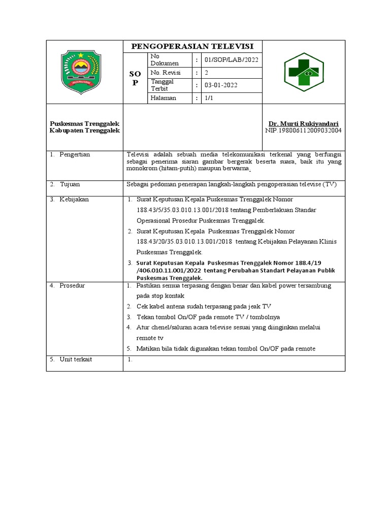Sop Pengoperasian Televisi | PDF