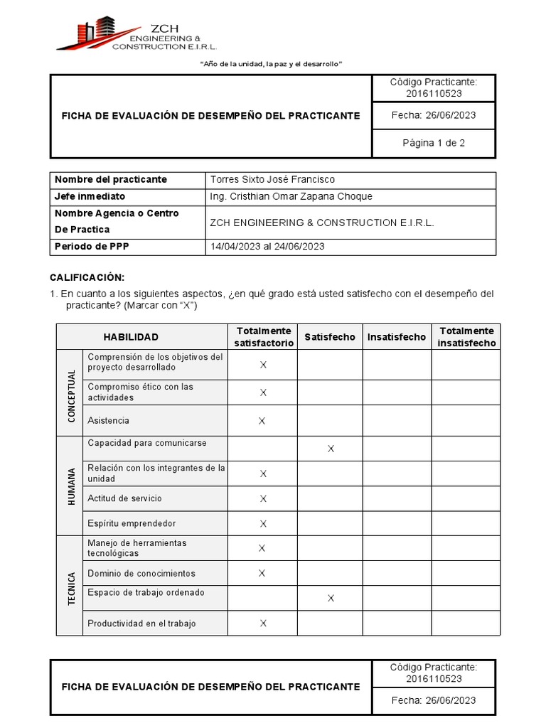 Evaluación de Desempeño del Practicante | PDF