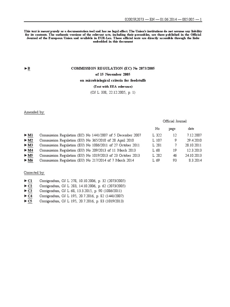 Microbiological Criteria for Foodstuffs | PDF | Food Safety | Hazard ...