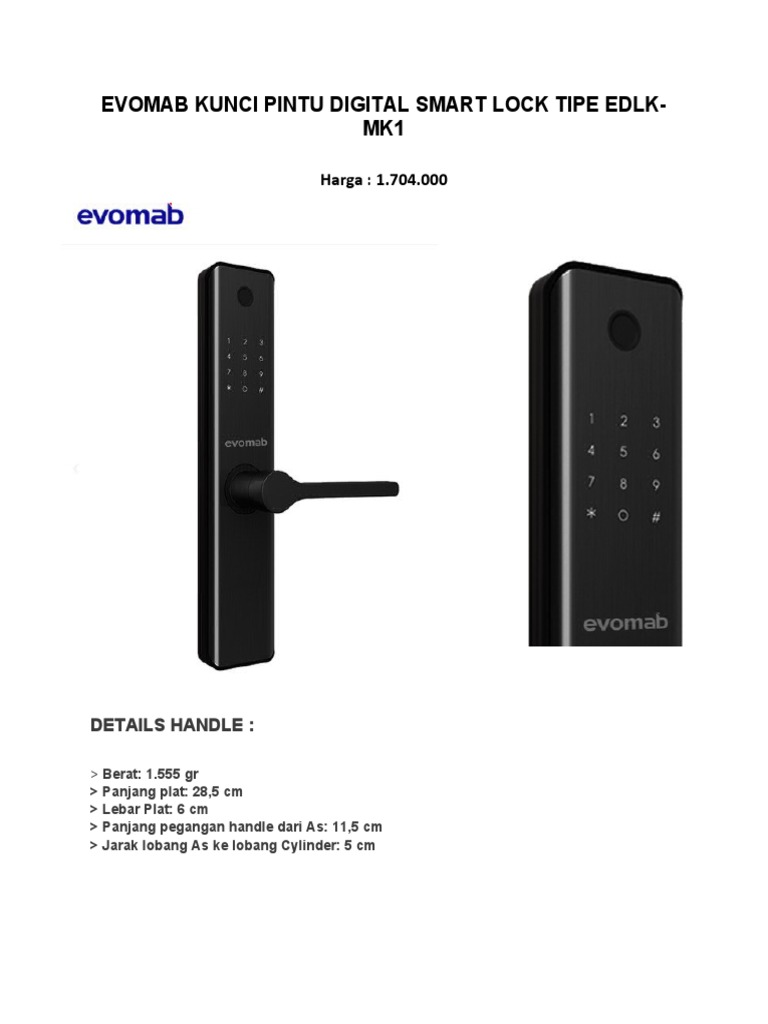 Evomab Kunci Pintu Digital Smart Lock Tipe Edlk | PDF | Griya & Taman ...