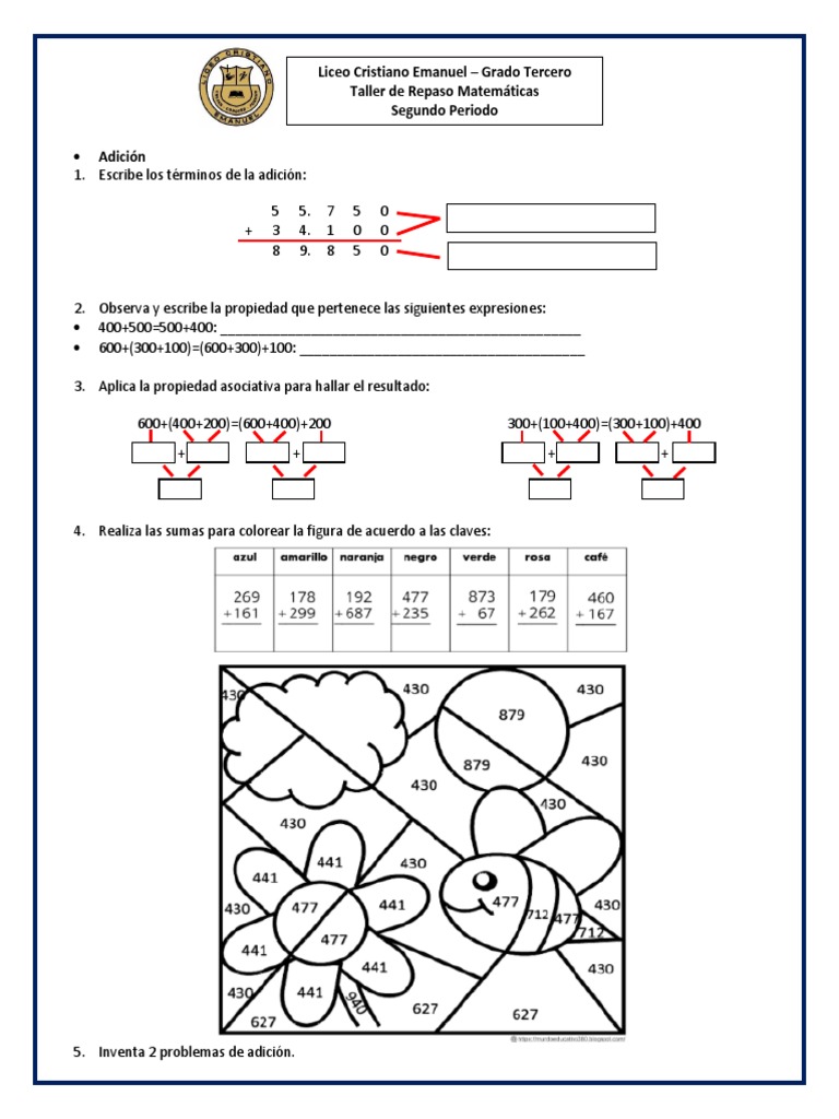 Taller de Repaso Matemáticas-Tercero | PDF