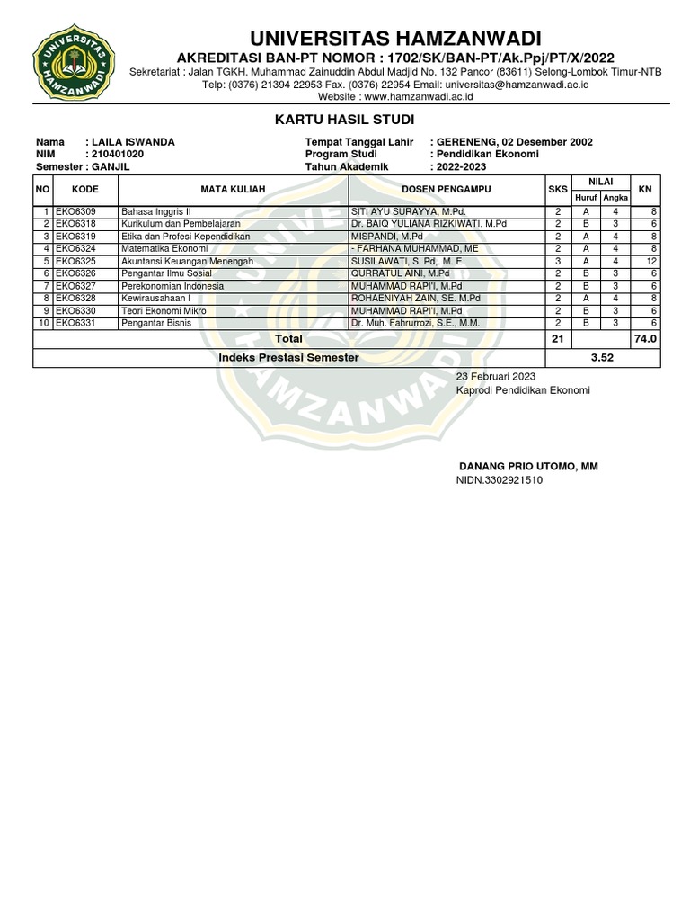 KHS 2022-2023 Ganjil | PDF