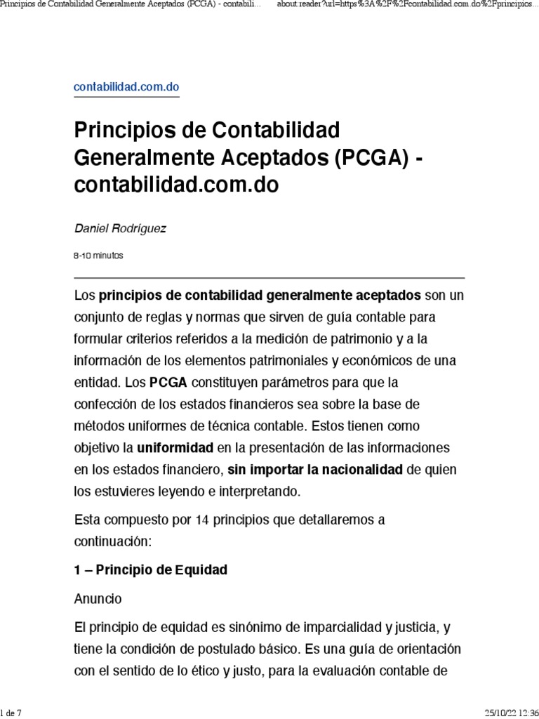 Principios de Contabilidad Generalmente Aceptados (PCGA) | PDF ...