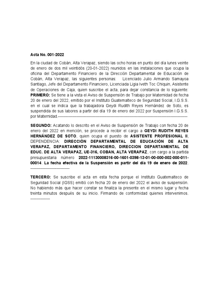 ACTA No. 01-2022 | PDF | Guatemala