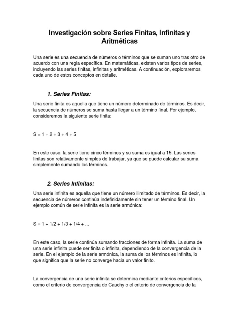 Series Finitas e Infinitas en Matemáticas | PDF | Series (Matemáticas ...
