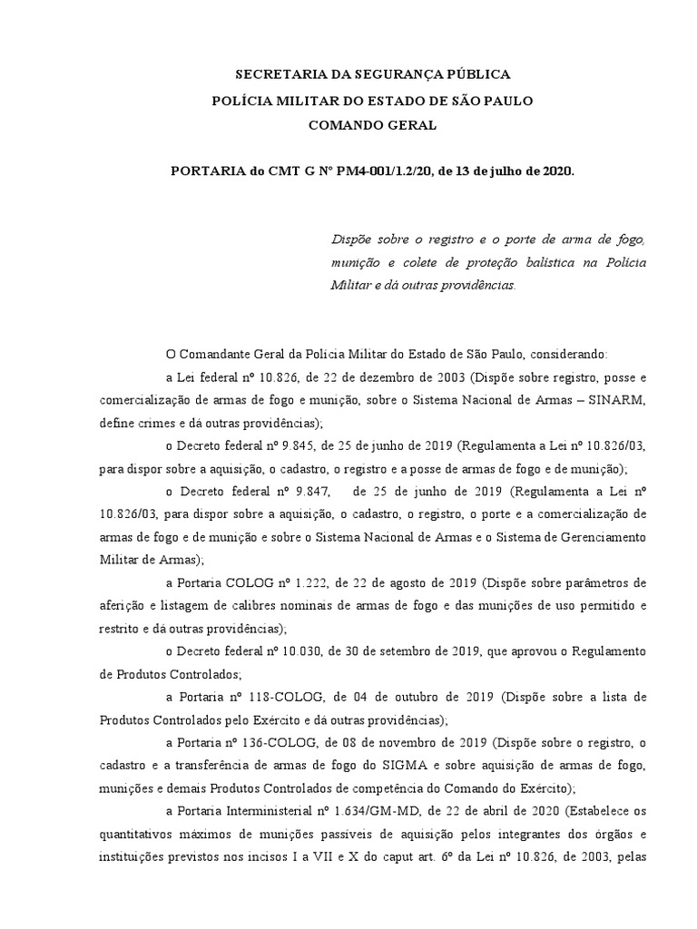 Portaria De Registro E Porte Armas CMT G PM4 001 1 2 20 De