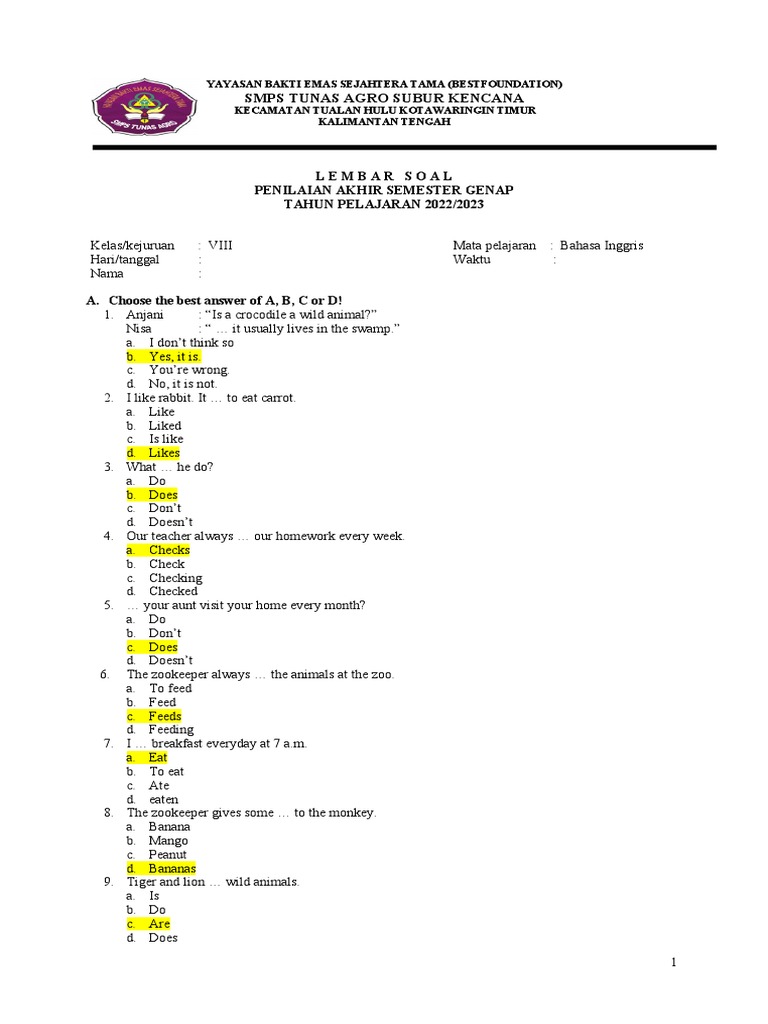 Soal PAS 8 English | PDF