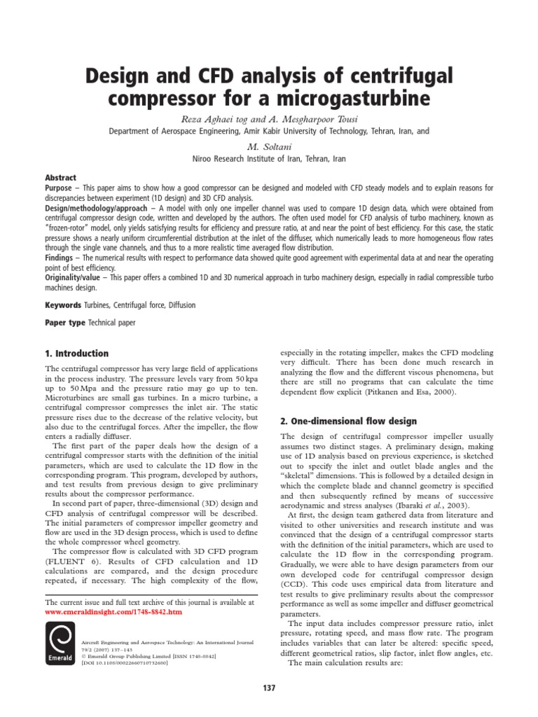 Design And Cfd Analysis Of Centrifugal Compressor For A Microgasturbine Pdf Computational