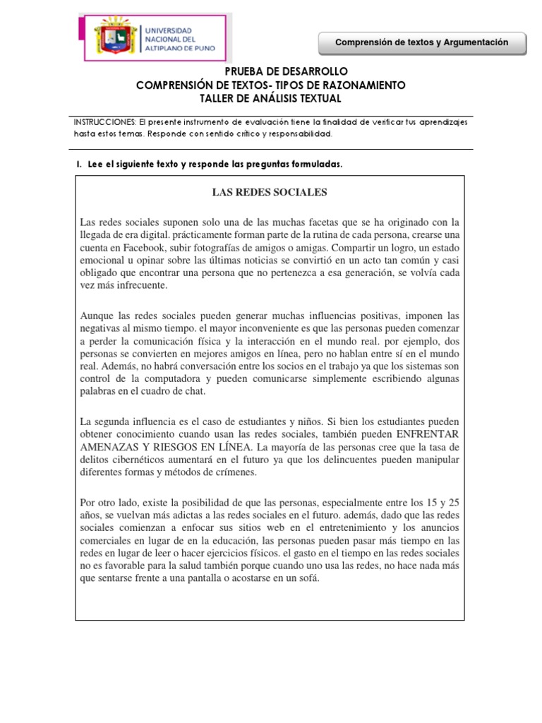 Prueba de Desarrollo - Tipos de Razonamiento | PDF | Redes sociales ...