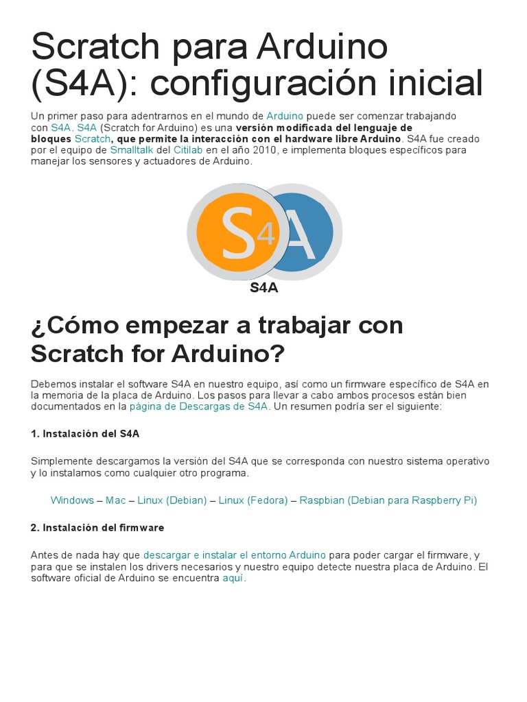 Scratch para Arduino - Configuración Inicial | PDF | Arduino | Scratch (lenguaje de programación)
