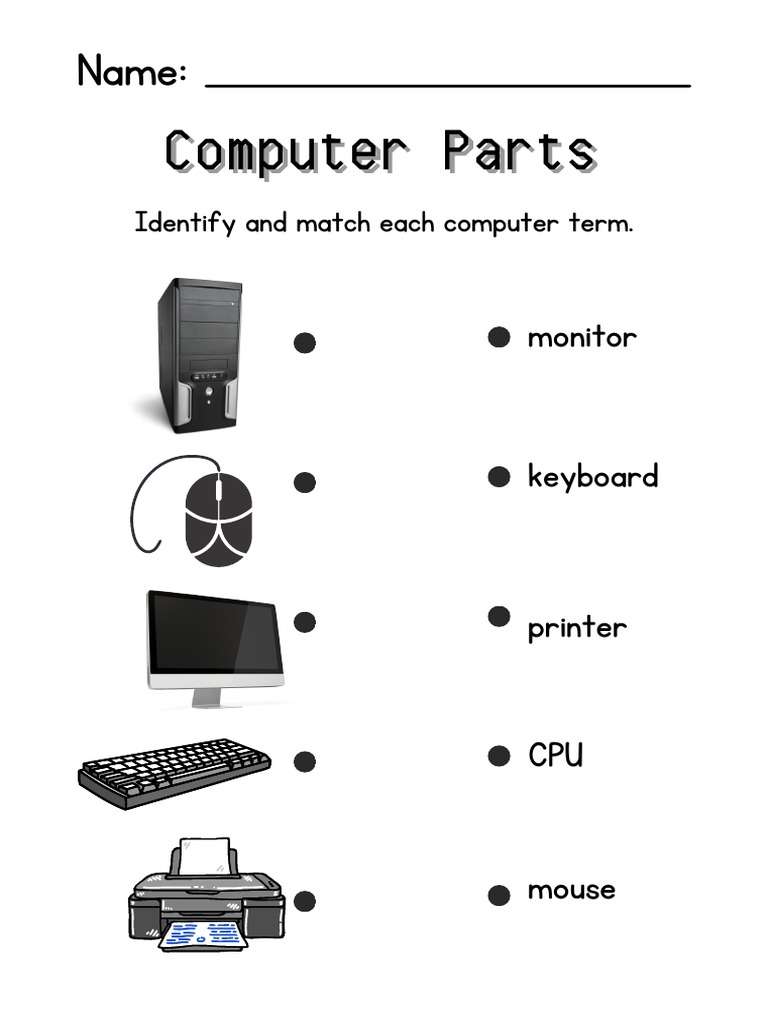 Black Illustrative Computer Parts Matching Worksheet | PDF
