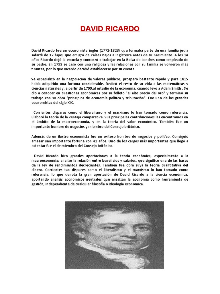 David Ricardo Completo | PDF | Oferta (economía) | Inflación