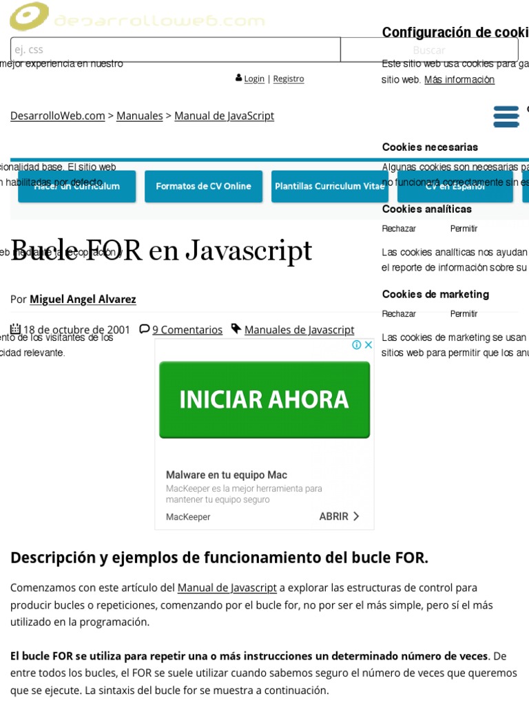 Bucle FOR en Javascript | PDF | Cookie HTTP | Script Java