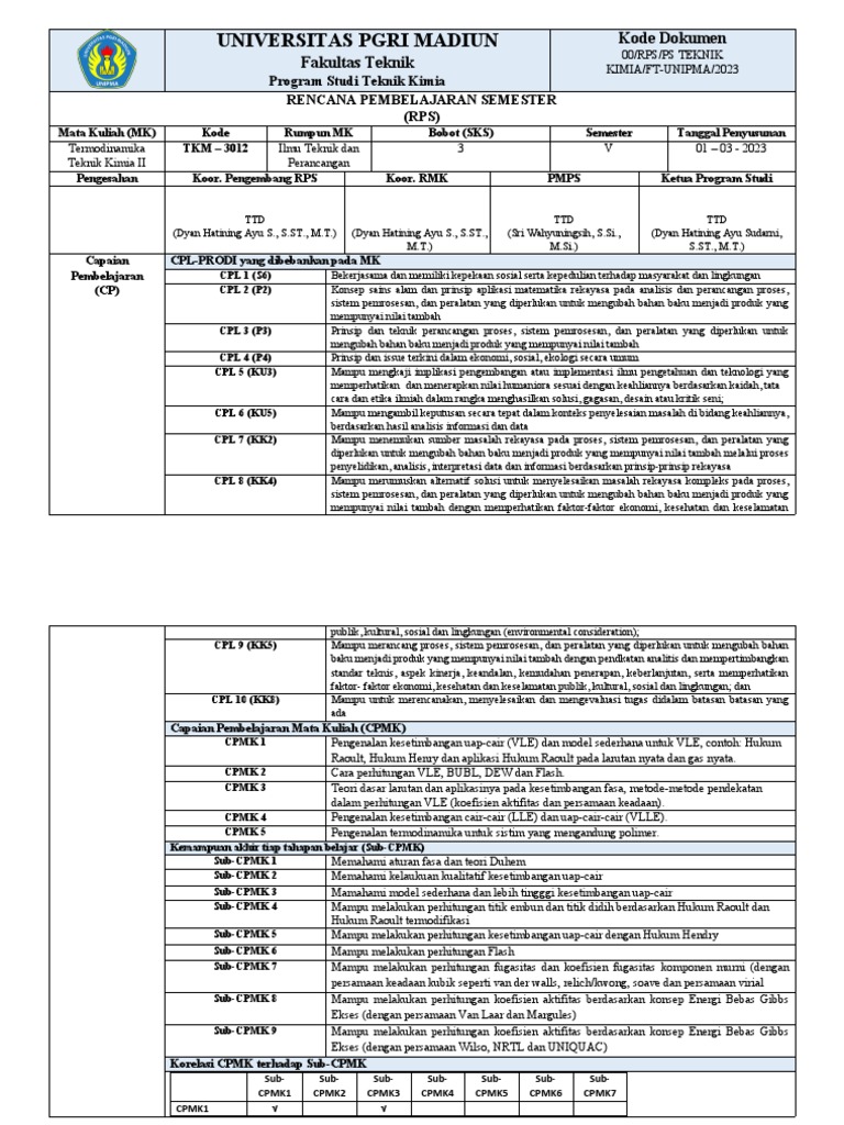 RPS Termodinamika II Ganjil 2022 | PDF