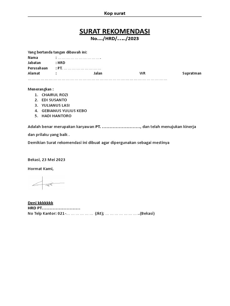 Surat Rekomendasi BCA | PDF