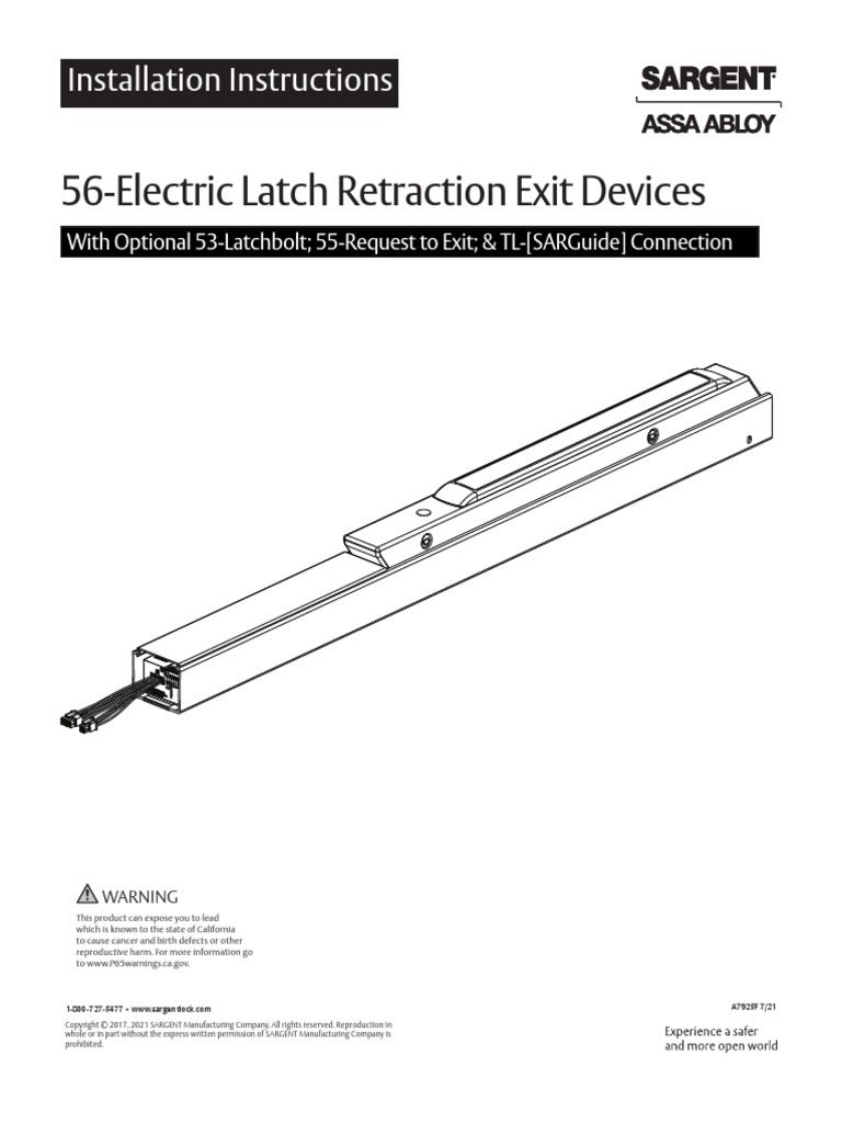 SARGENT Exit Device 80 Series TL 53 - 55 - 56 Installation Instructions ...