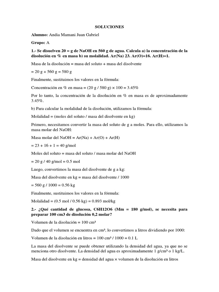Taller Soluciones | Descargar gratis PDF | Concentración | Ácido clorhídrico