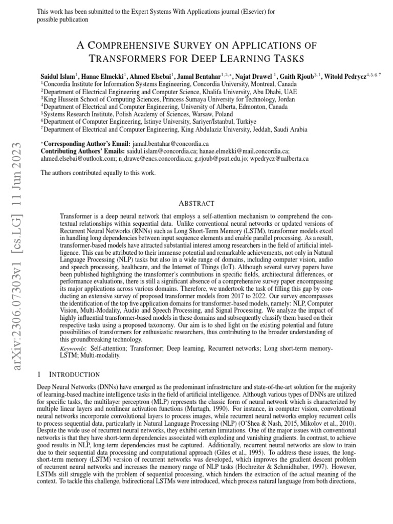 A Comprehensive Survey On Applications of Transformers For Deep ... A Comprehensive Survey On Applications of Transformers For Deep ...