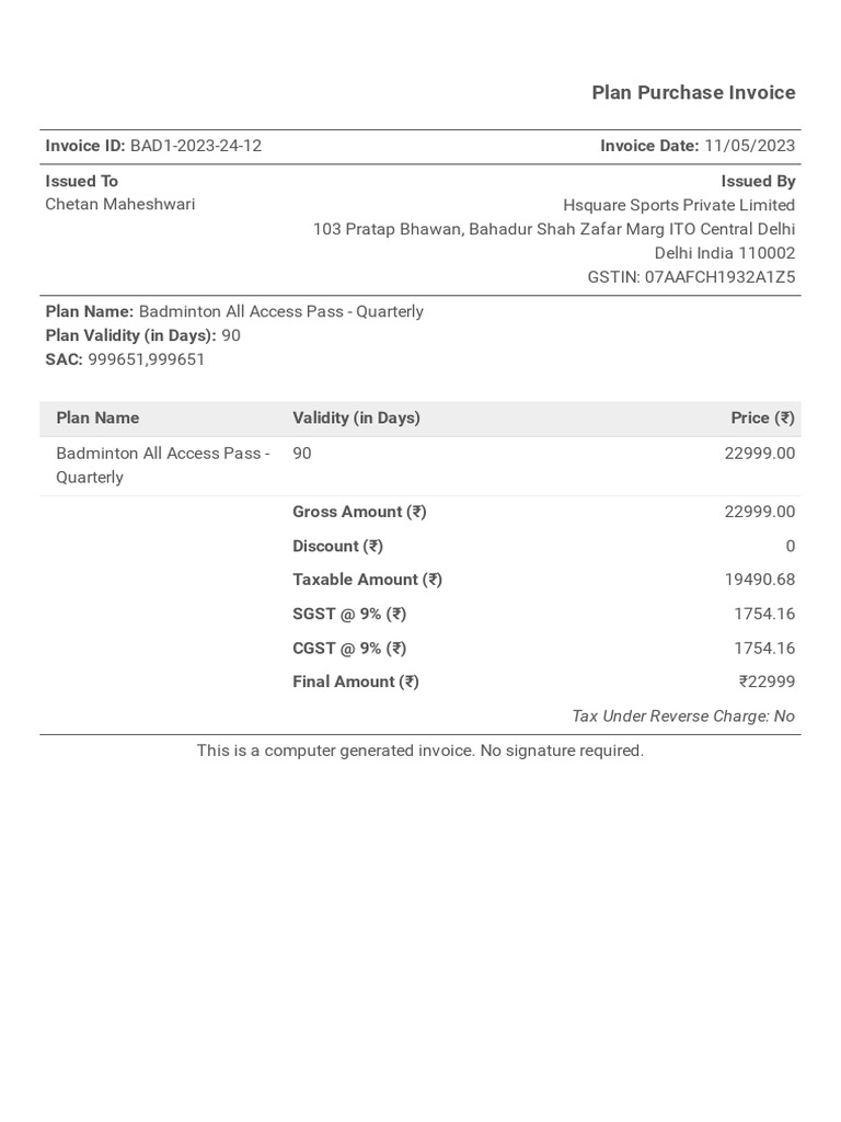 BADminton Bill | PDF