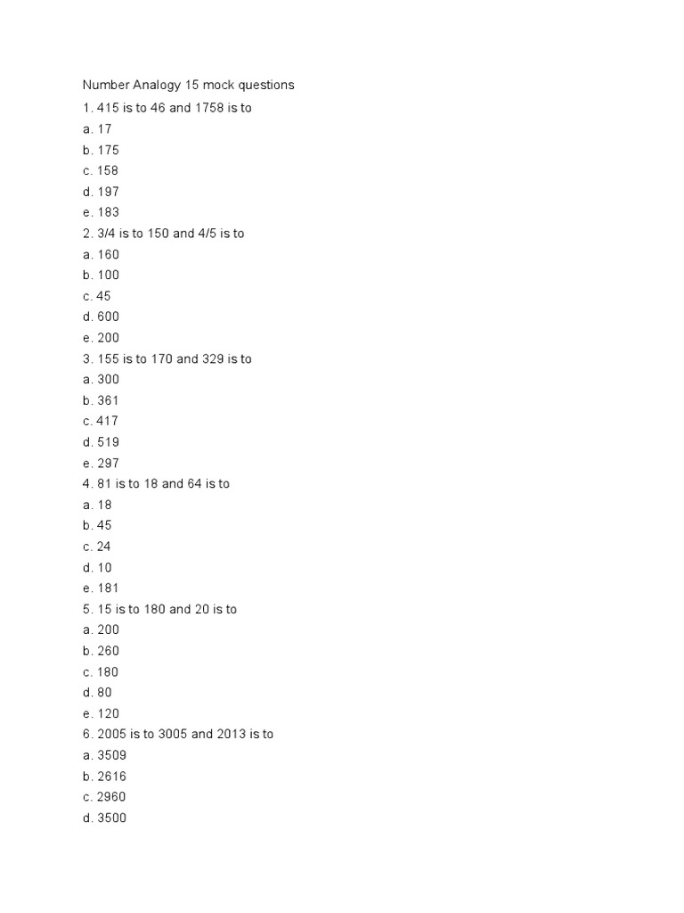 Number Analogy 15 Mock Questions | PDF