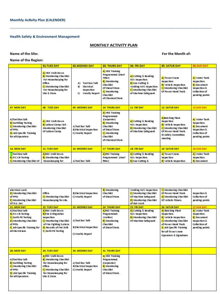 Monthly Activity Plan | PDF | Manufactured Goods | Industrial Processes