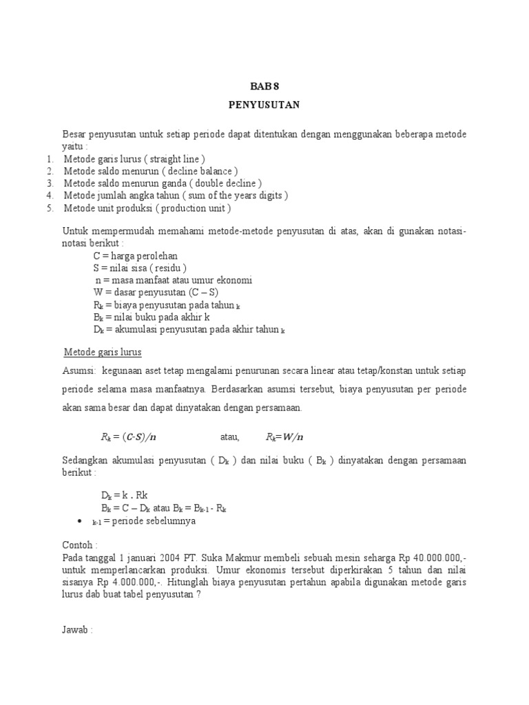 Metode Penyusutan Aset Tetap dan Contoh | PDF | Metode & Bahan Ajar ...