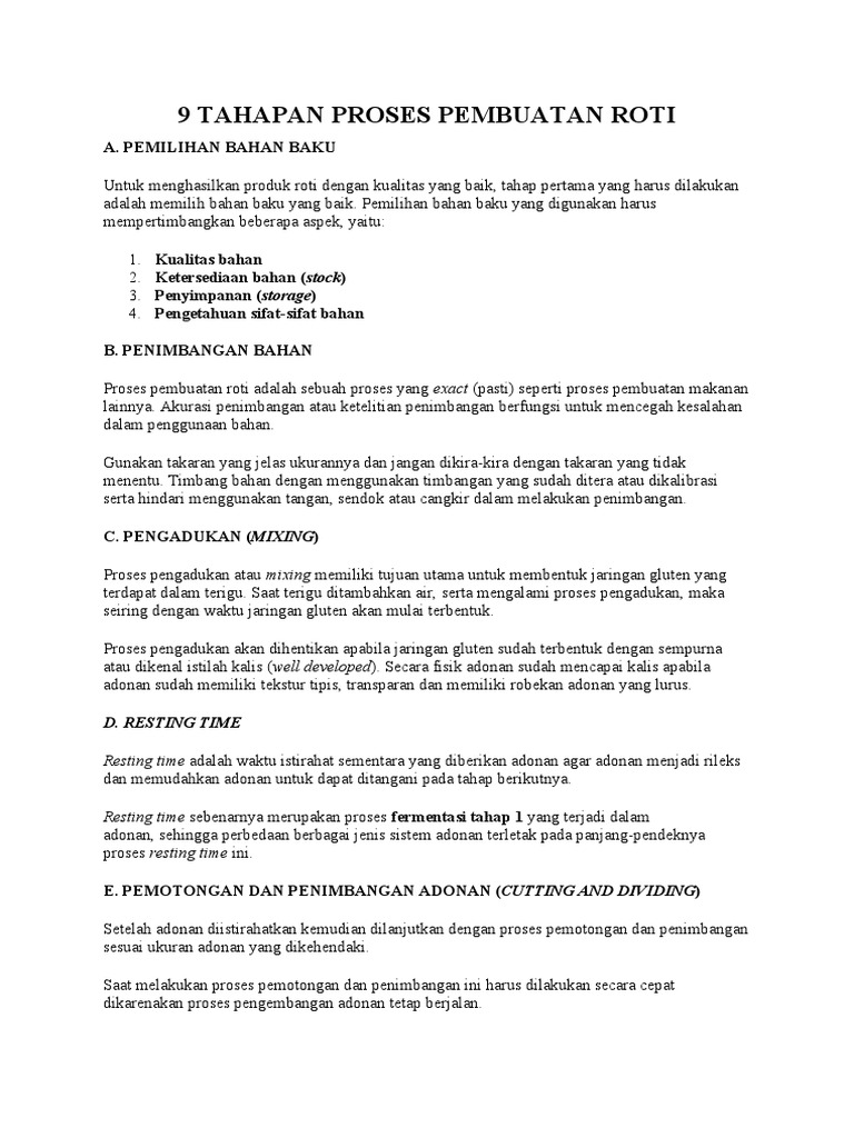 9 Tahapan Proses Pembuatan Roti | PDF