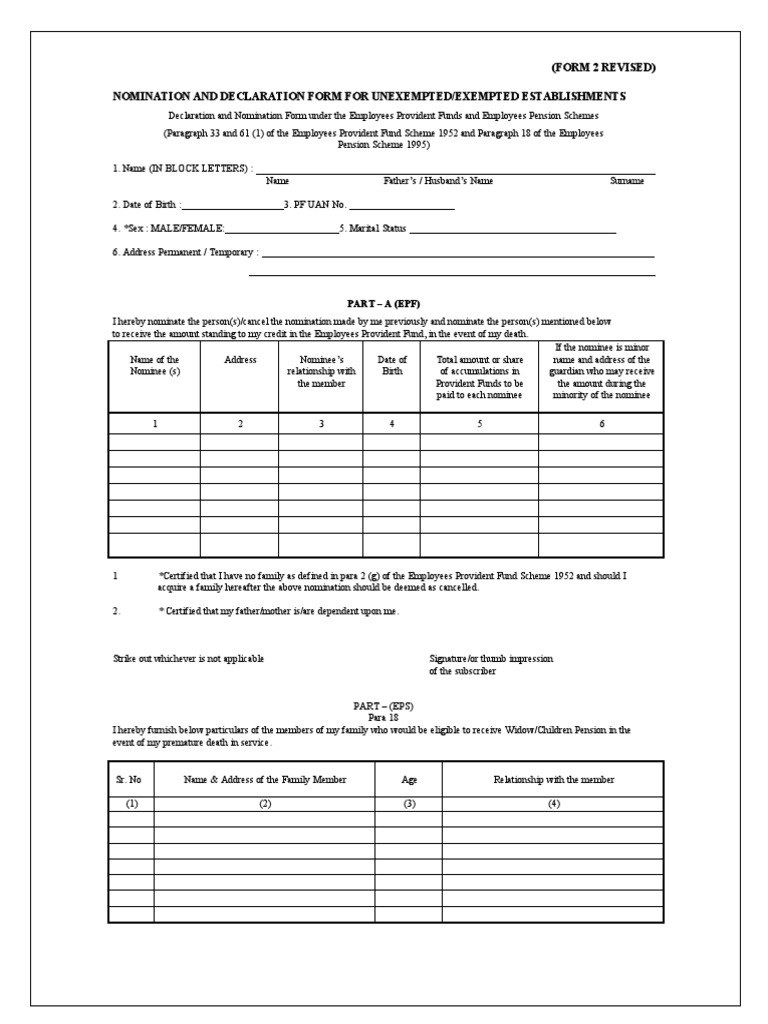 FORM 2 - PF - Nomination Form | Download Free PDF | Social Institutions ...
