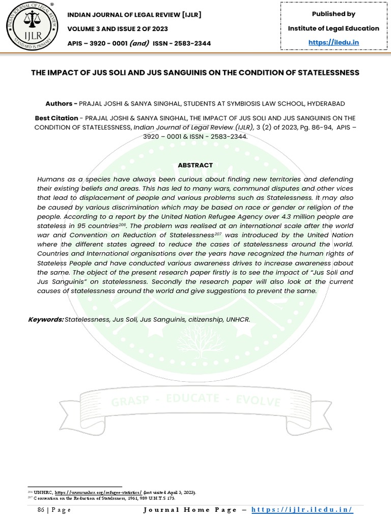The Impact of Jus Soli and Jus Sanguinis On The Condition of ...
