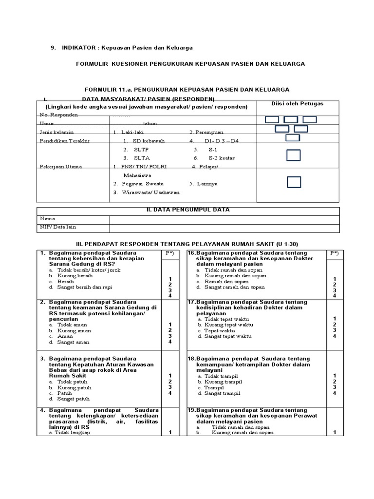 Formulir Penilaian Kepuasan Pasien | PDF