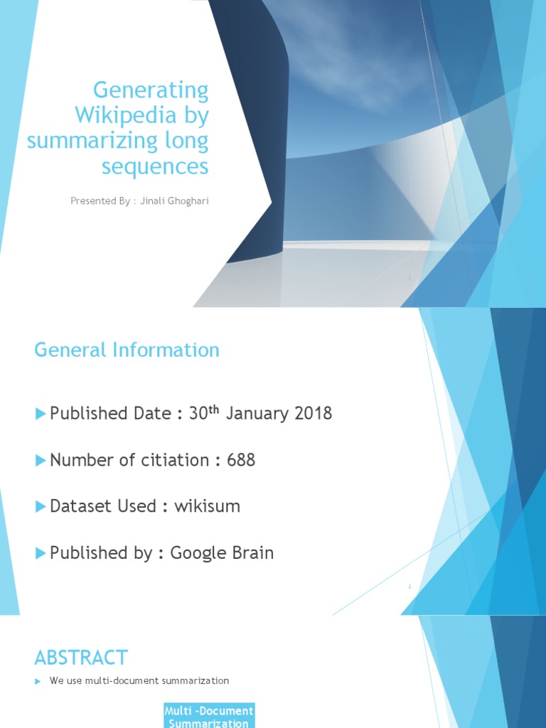 Generating Wikipedia by Summarizing Long Sequence | PDF | Cognitive ...