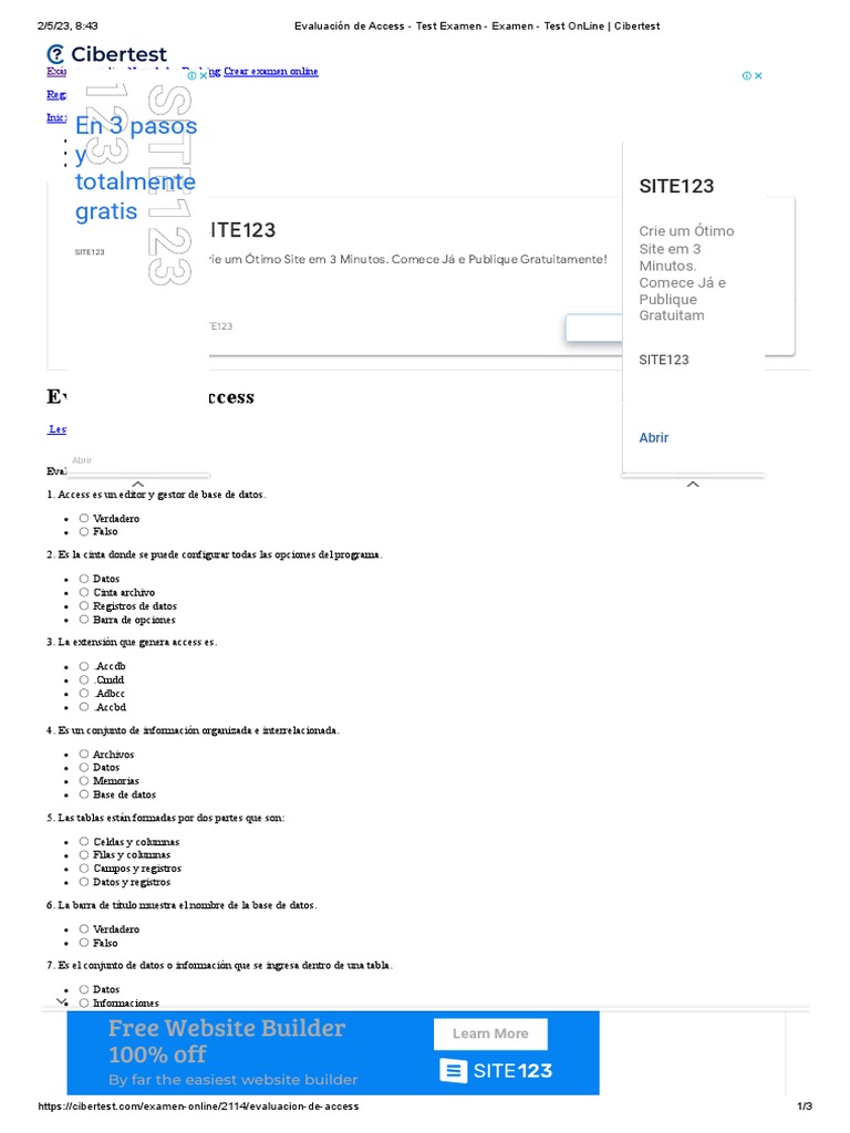 Evaluación de Access - Test Examen - Examen - Test OnLine - Cibertest ...