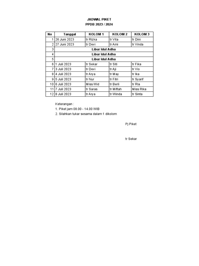 Jadwal Piket PPDB 2023 2024 | PDF