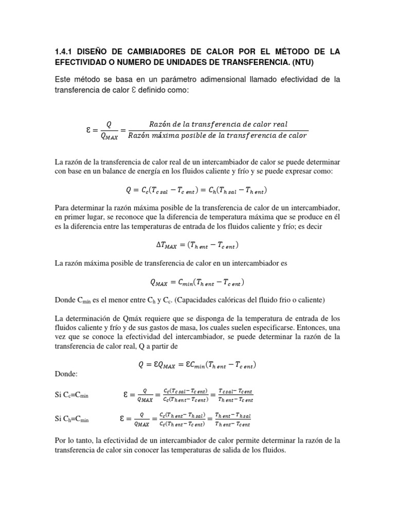 1.4. 1 Diseño Por Método de NTU | PDF | Intercambiador de calor | Calor