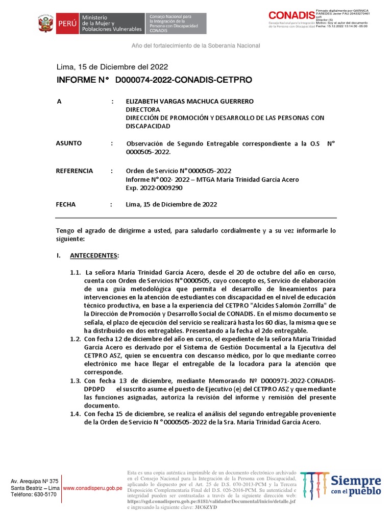 Informe 000074 2022 Cetpro | PDF