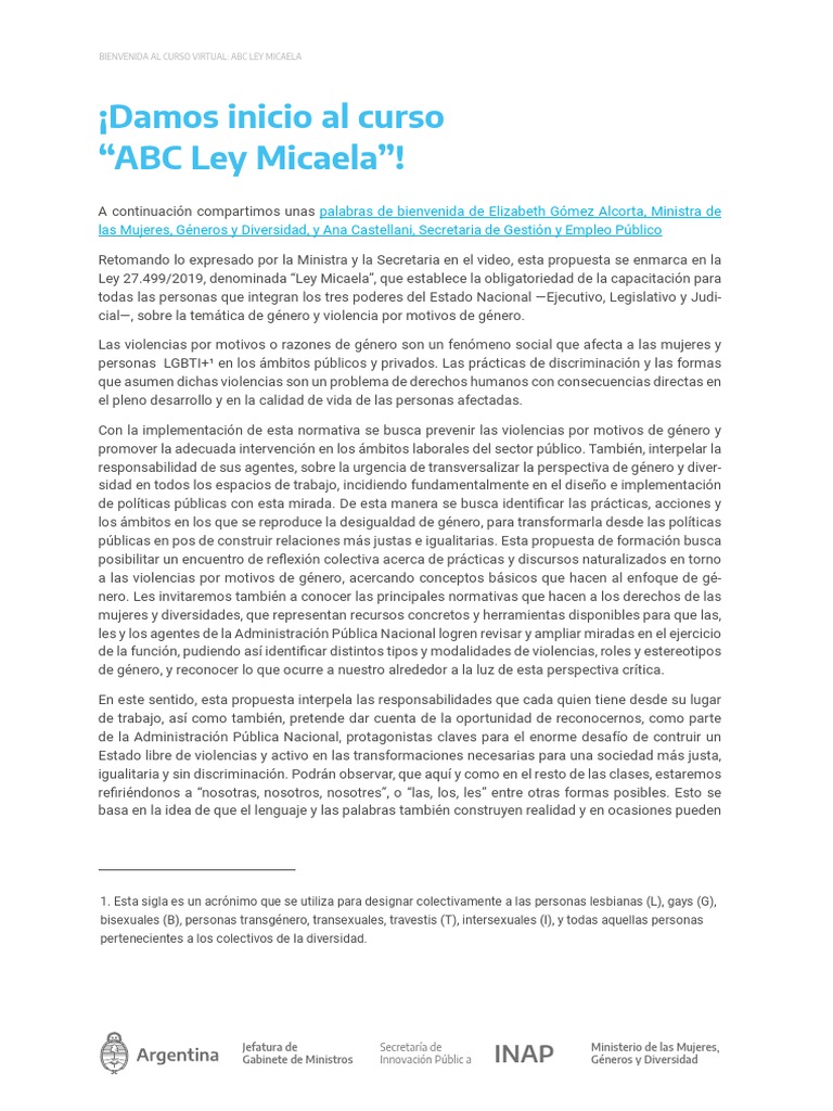 Bienvenida - ABC Ley Micaela | PDF | Género | Estudios de género