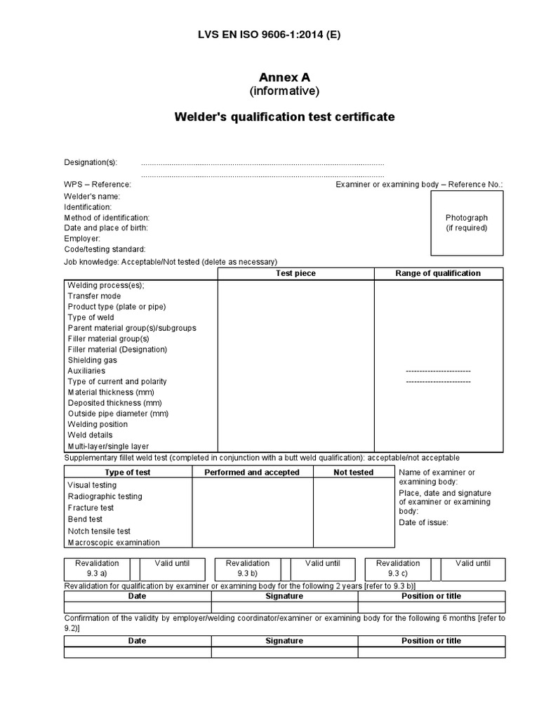 Welder Qualification Test Certificate | PDF | Welding | Construction